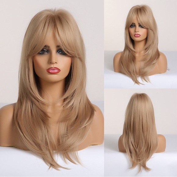 Hair | Wig For Women Long Straight Layered Wig With Bangs Girls Natural ...